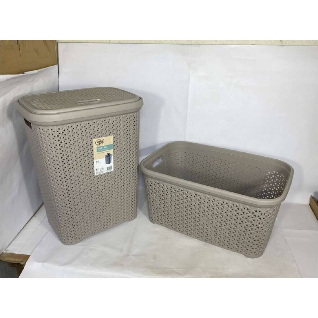 Rattan Laundry Set– Hamper 55L + Basket 50L – Hobby Life